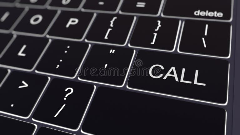 Black Computer Keyboard and Glowing Call Key. Conceptual 3D Rendering ...