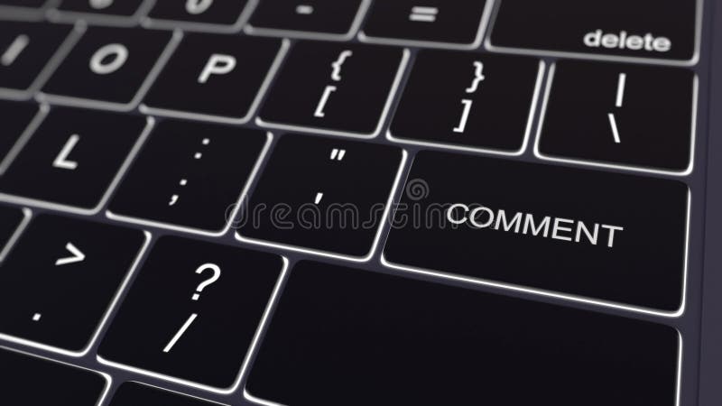 Black Computer Keyboard and Glowing Comment Key. Conceptual 3D ...