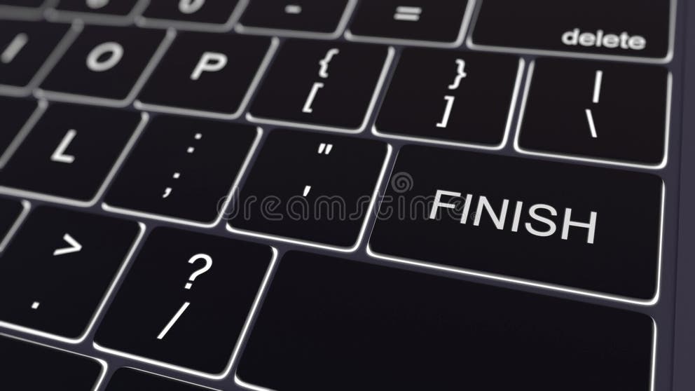 Black Computer Keyboard and Glowing Finish Key. Conceptual 3D Rendering ...