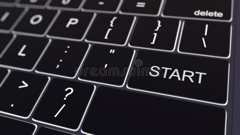 Black Computer Keyboard Glowing Start Key Conceptual 3d Rendering Stock ...