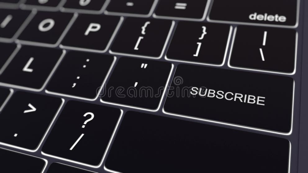Black Computer Keyboard and Glowing Subscribe Key. Conceptual 3D ...