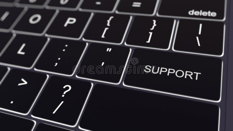 Black Computer Keyboard and Glowing Support Key. Conceptual 3D ...