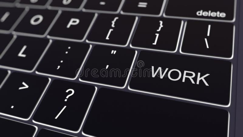 Black Computer Keyboard and Glowing Work Key. Conceptual 3D Rendering ...