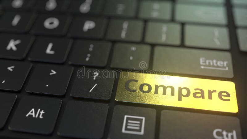 Black Computer Keyboard and Gold Compare Key. Conceptual 3D Animation ...