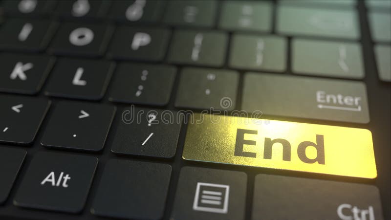 Black Computer Keyboard and Gold End Key. Conceptual 3D Animation Stock ...