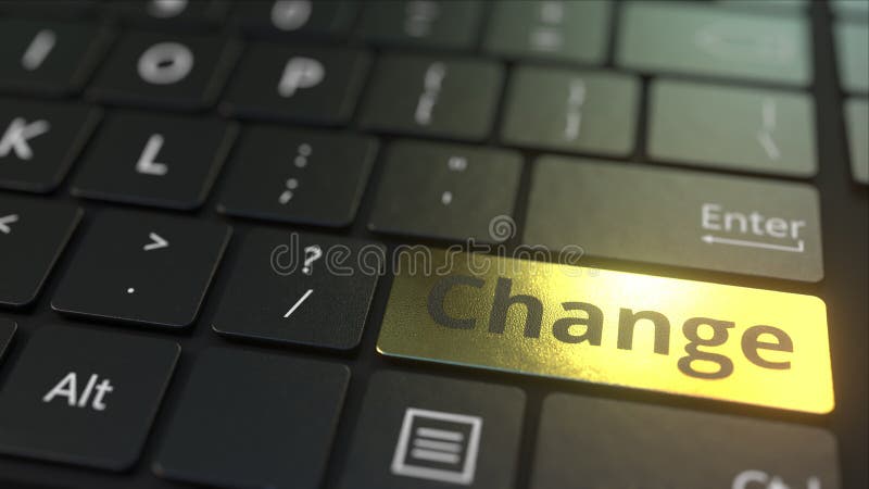 Black Computer Keyboard and Gold Change Key. Conceptual 3D Animation ...