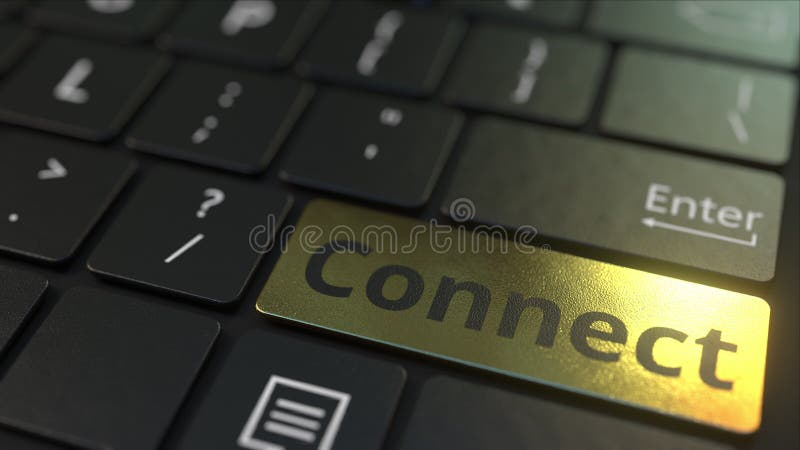 Black Computer Keyboard and Gold Connect Key. Conceptual 3D Rendering ...