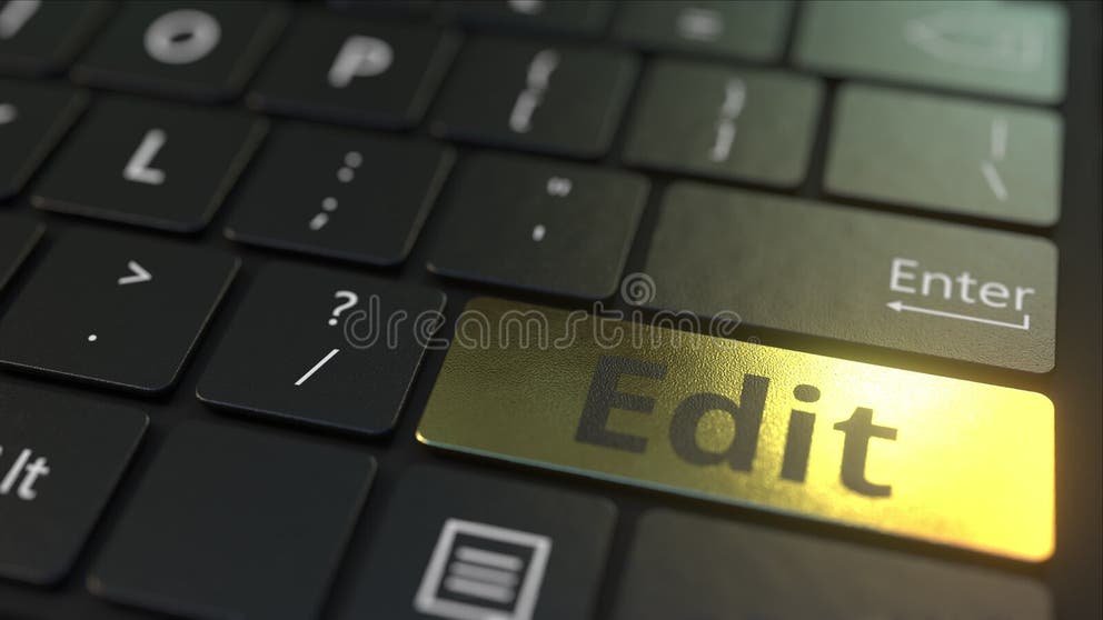 Black Computer Keyboard and Gold Edit Key. Conceptual 3D Rendering ...
