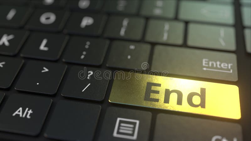 Black Computer Keyboard and Gold End Key. Conceptual 3D Rendering Stock ...