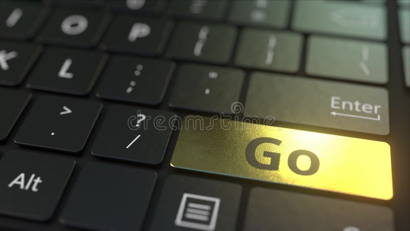 Black Computer Keyboard and Gold Go Key. Conceptual 3D Rendering Stock ...