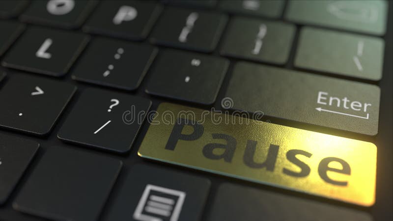 Black Computer Keyboard and Gold Pause Key. Conceptual 3D Rendering ...