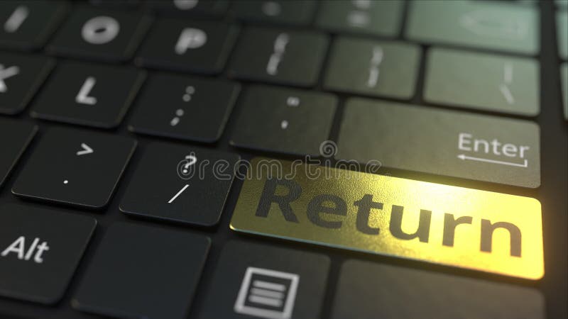 Black Computer Keyboard and Gold Return Key. Conceptual 3D Animation ...