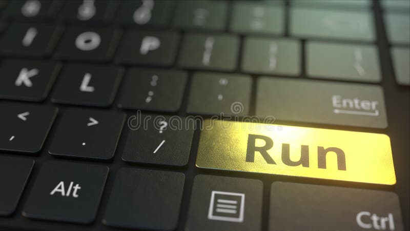 Black Computer Keyboard and Gold Run Key. Conceptual 3D Animation Stock ...
