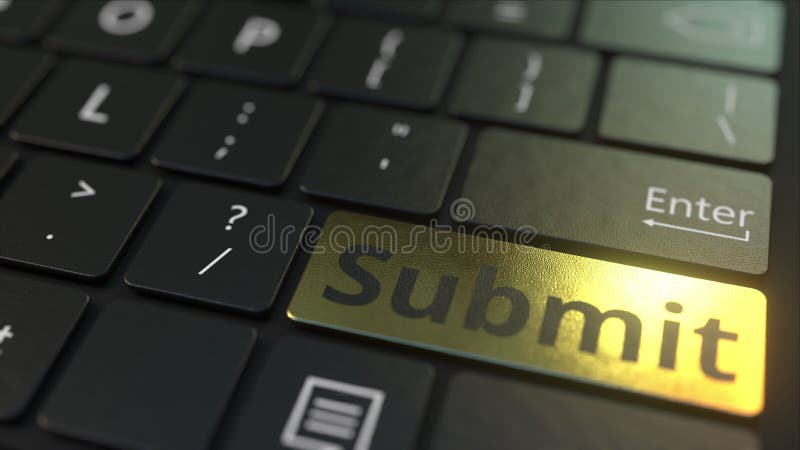 Black Computer Keyboard and Gold Submit Key. Conceptual 3D Rendering ...