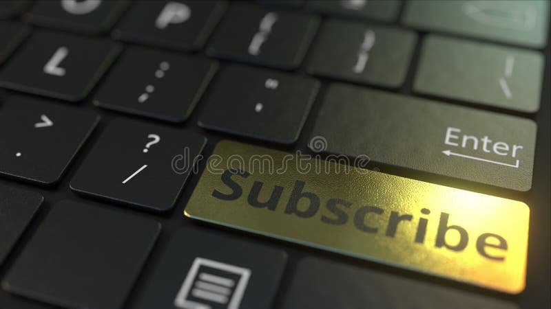 Black Computer Keyboard and Gold Subscribe Key. Conceptual 3D Rendering ...