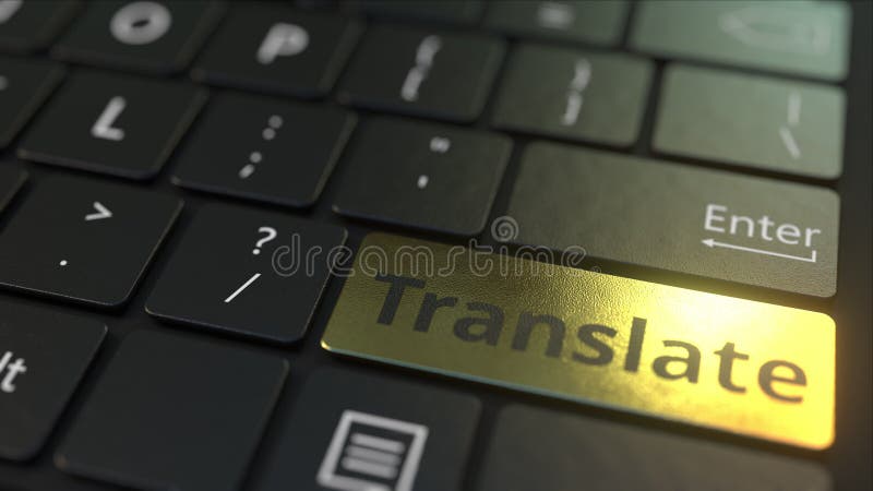 Black Computer Keyboard and Gold Translate Key. Conceptual 3D Rendering ...