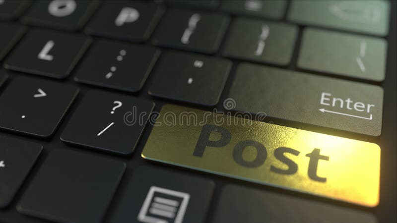Black Computer Keyboard and Gold Post Key. Conceptual 3D Rendering ...