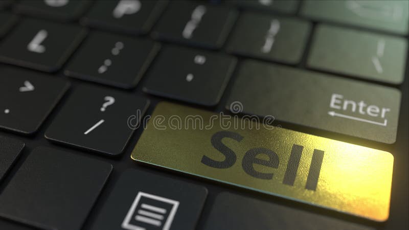 Black Computer Keyboard and Gold Sell Key. Conceptual 3D Rendering ...