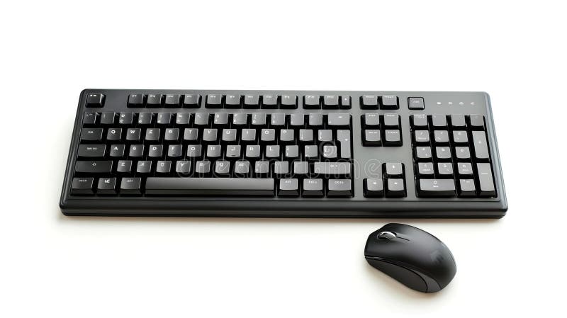 Black Computer Keyboard and Wireless Mouse Set on a White Background ...