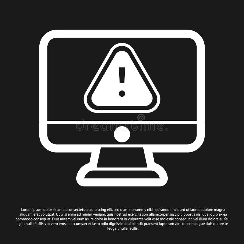 Black Computer Monitor with Exclamation Mark Icon Isolated on Black ...
