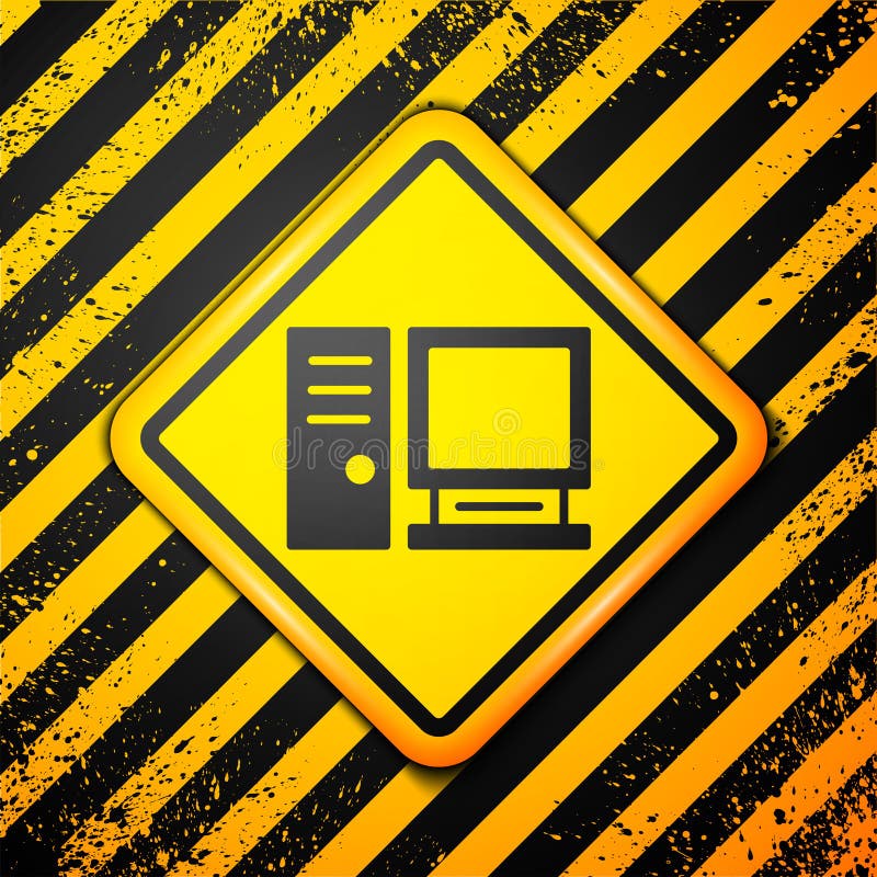 Black Computer Monitor Icon Isolated on Yellow Background. PC Component ...