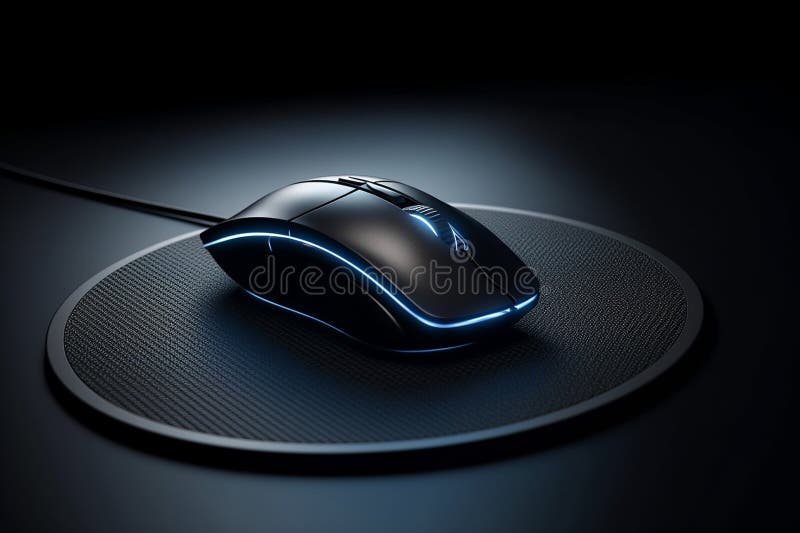 A Black Computer Mouse on a Black Mouse Pad on Dark Background Stock ...