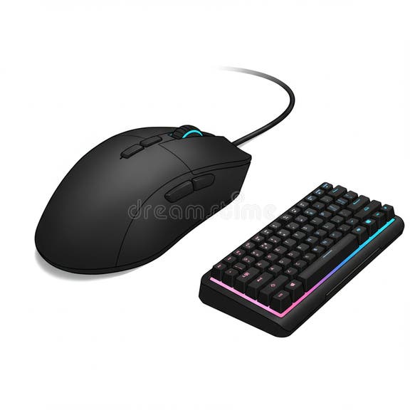 Black Computer Mouse and a Compact Keyboard. the Mouse is Wired ...