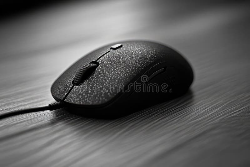 Black Computer Mouse Covered with Water Droplets Sitting on a Desk in ...