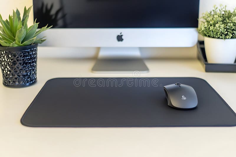 Black Computer Mouse on a Mousepad on a White Desk Stock Illustration ...