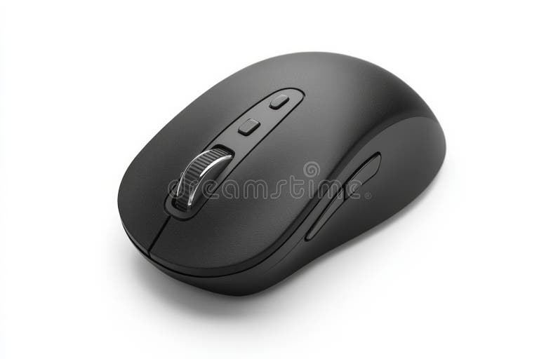 Black Computer Mouse with Scroll Wheel on White Background. Neural ...
