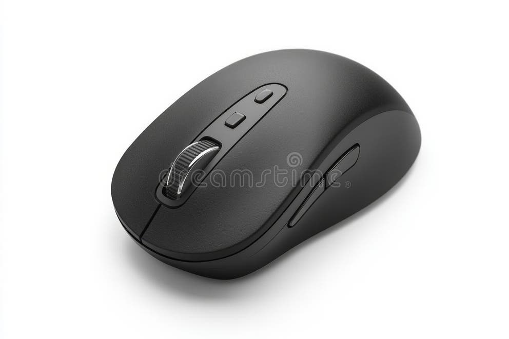 Black Computer Mouse with Scroll Wheel on White Background. Neural ...