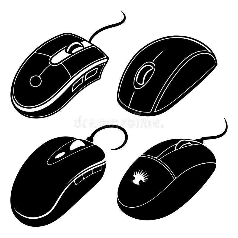 Black Computer Mouse Silhouette 4 Set Stock Vector - Illustration of ...