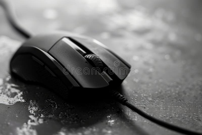 Black Computer Mouse Sitting Grey Surface Stock Photos - Free & Royalty ...