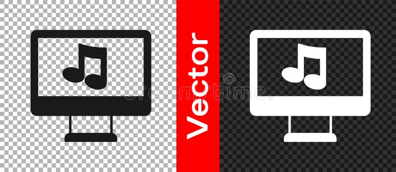 Black Computer with Music Note Symbol on Screen Icon Isolated on ...