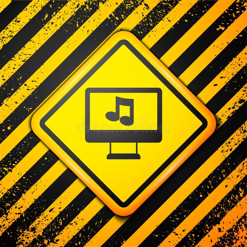 Black Computer with Music Note Symbol on Screen Icon Isolated on Yellow ...