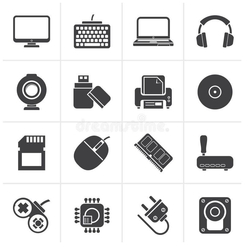 Computer Peripherals and Accessories Icons Stock Vector - Illustration ...