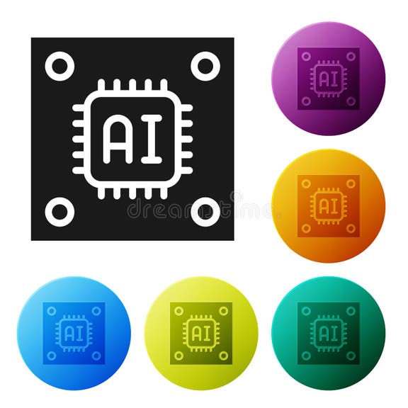 Black Computer Processor with Microcircuits CPU Icon Isolated on White ...