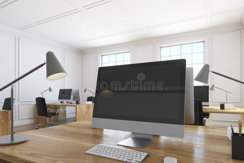 Black Computer Screen in a White Office Stock Illustration ...