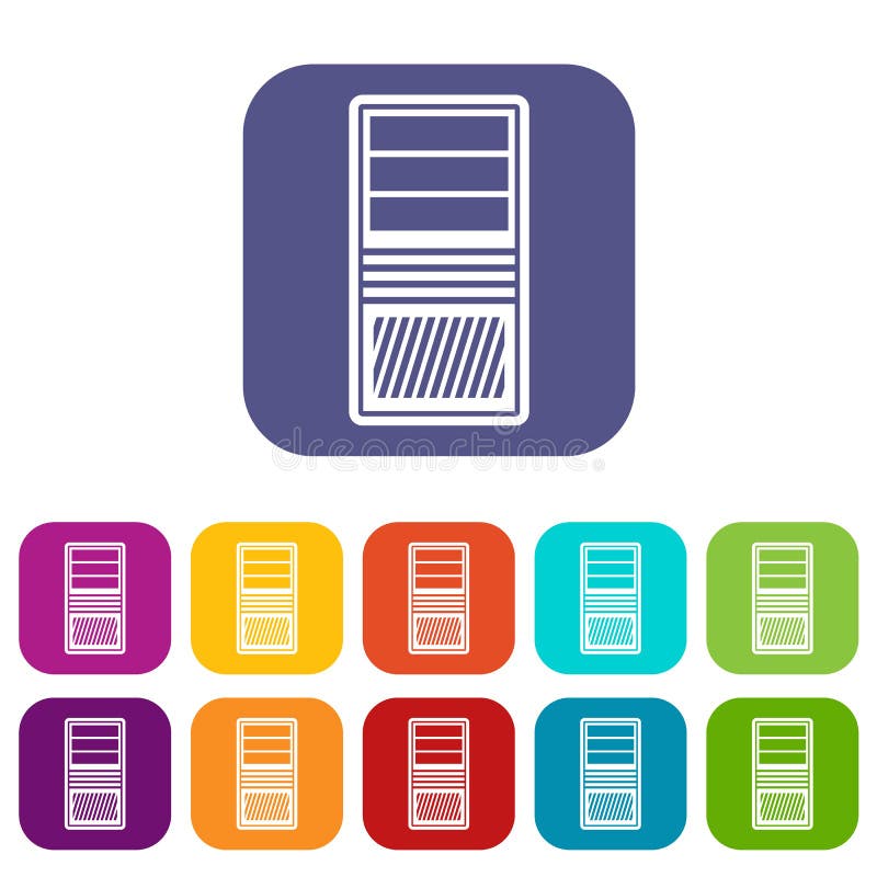 Black Computer System Unit Icons Set Stock Vector - Illustration of ...