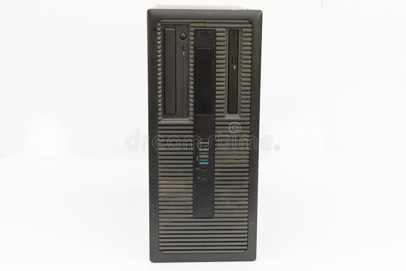 Black Computer Tower Isolated on White Background Stock Photo - Image ...
