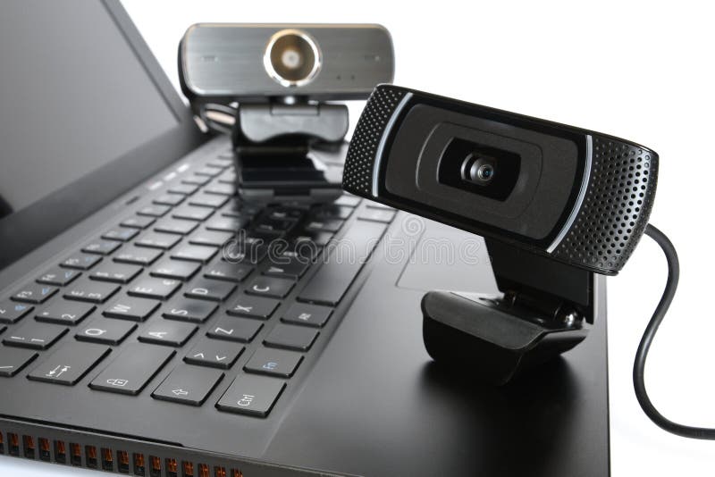 Black Computer Webcam on Notebook Keyboard Stock Photo - Image of ...