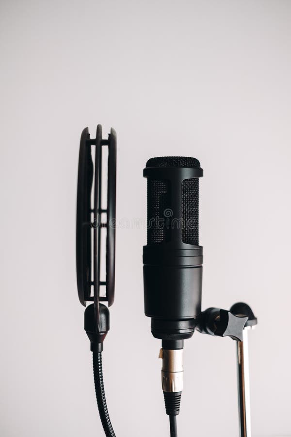 Black Condenser Microphone Stand Pop Filter Isolated Gray Background ...