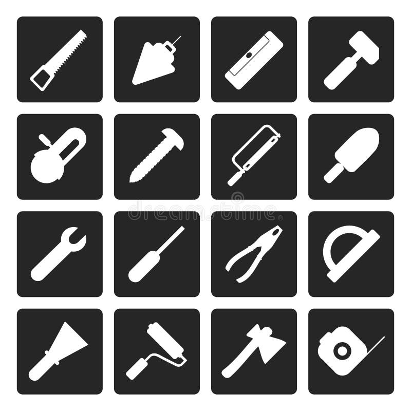 Black Construction and Building Tools Icons Stock Vector - Illustration ...