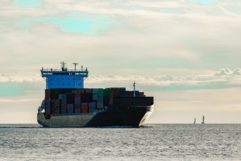 Black Container Ship Underway Stock Photo - Image of nautical ...