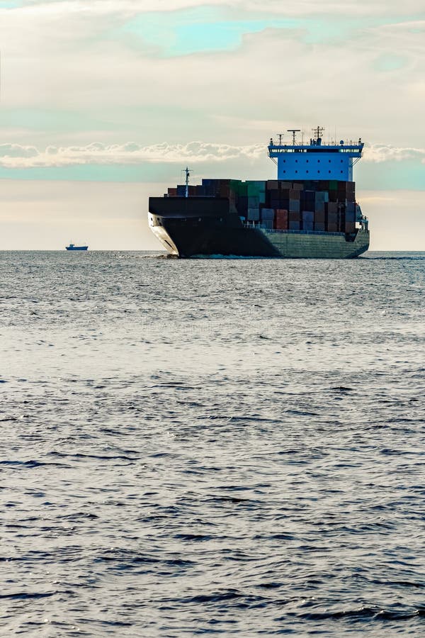 Black Container Ship Underway Stock Image - Image of ship, production ...