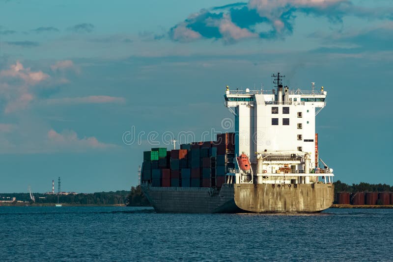 Black Container Ship Underway Stock Photo - Image of blue, delivering ...