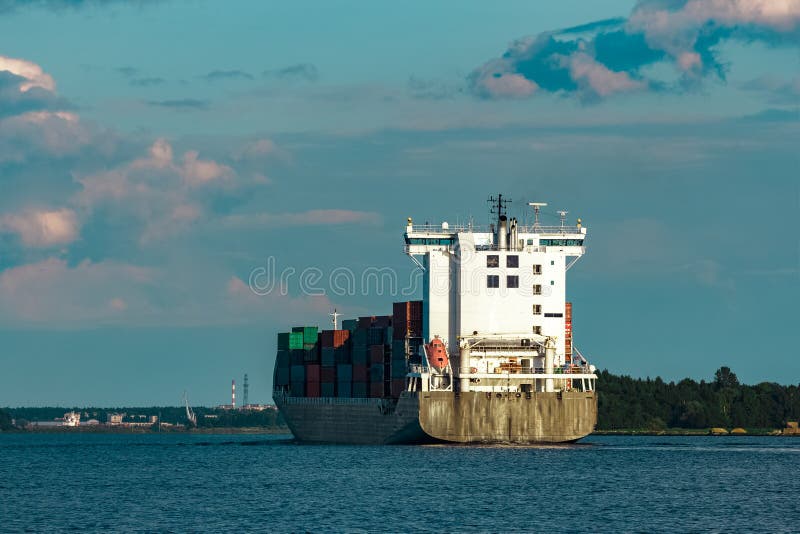 Black Container Ship Underway Stock Photo - Image of heavy, freight ...