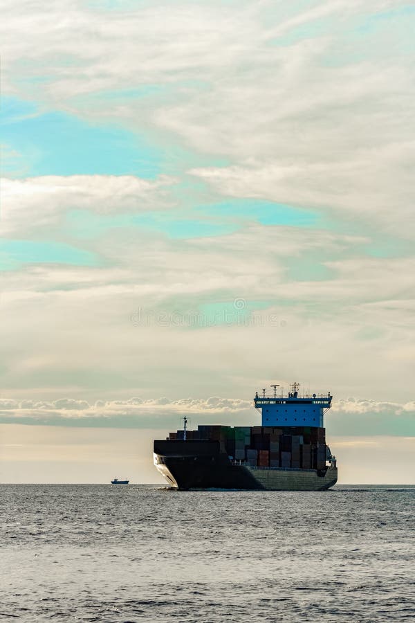 Black Container Ship Underway Stock Image - Image of ocean, blue: 108982011