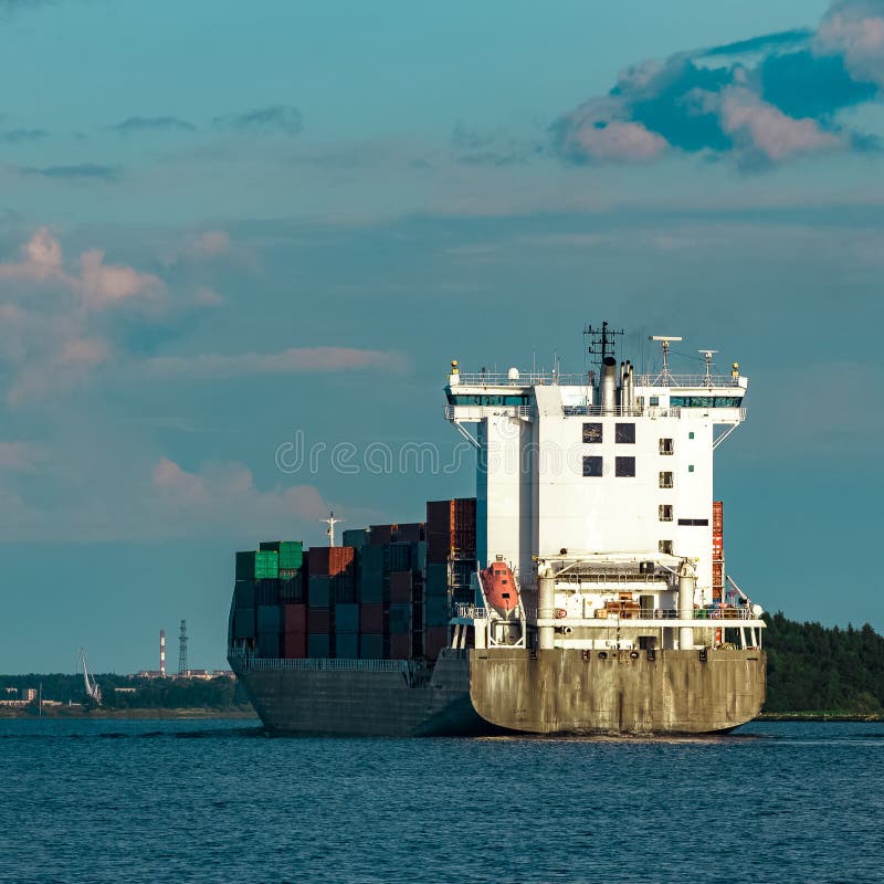 Black Container Ship Underway Stock Image - Image of sailing, logistics ...