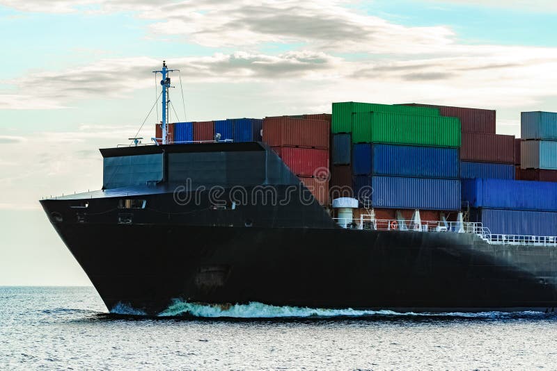 Black Container Ship Underway Stock Image - Image of blue, export ...